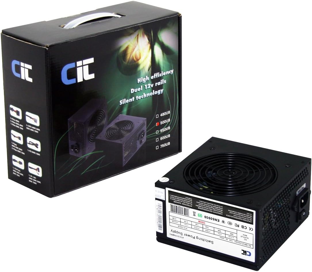 CiT 500W Power Supply Unit with PSU and Dual 12V Rails - Black Edition ...