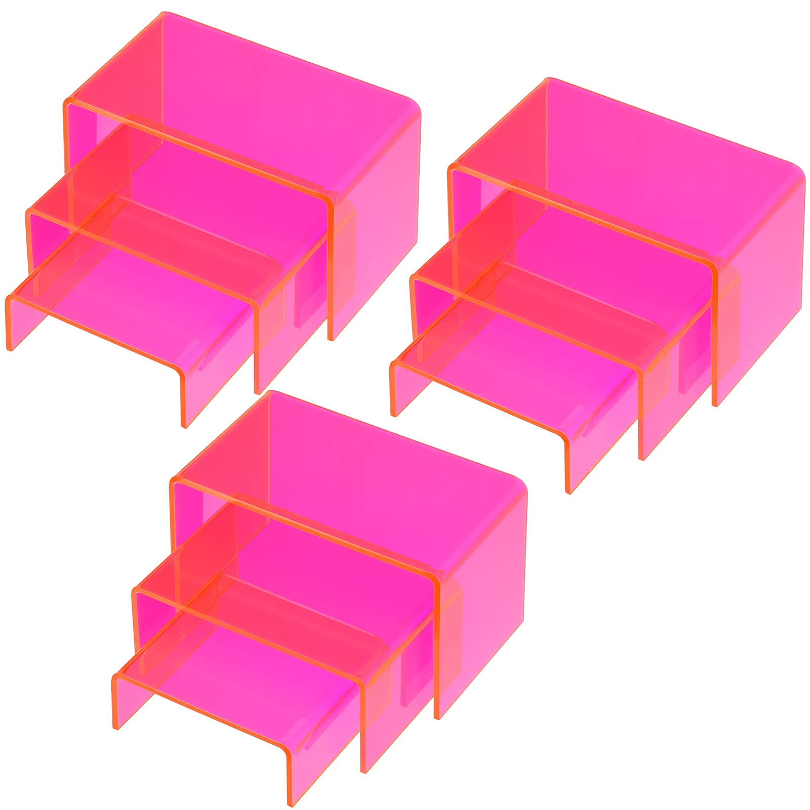 Qunclay 9 Pieces Neon Pink Acrylic Display Risers Stand Shelf Acrylic ...