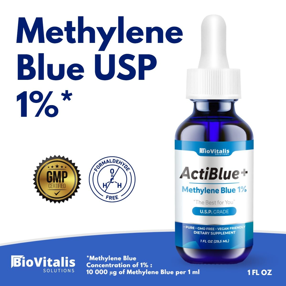 Biovitalis Solutions Actiblue+ Methylene Blue 1% : Methylene Blue Pharmaceutical Grade ISO ...