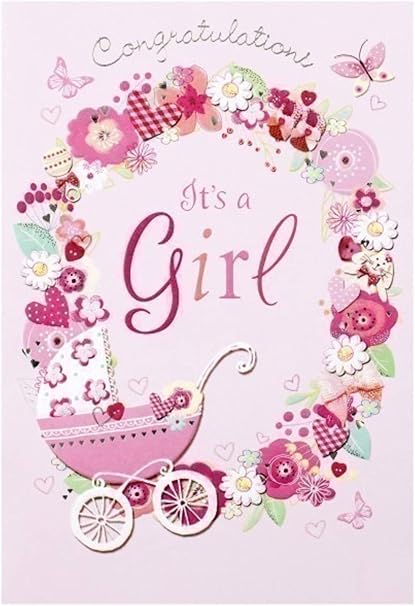 Carte de vœux naissance bébé fille 20 x 14 cm Congratulations It's a ...