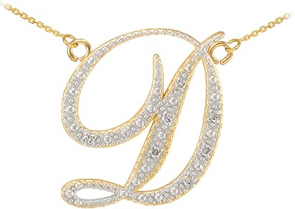 Amazon.com: Double-Mounted 14k Yellow Gold Diamond Script Initial ...