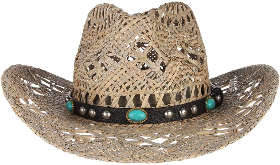 LTSWEET Herren Damen Cowboy Strohhut Westernhut Sonnenhut Strand Kappe ...