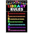 Amazon.com: Library Rules Poster Kids Rules Posters Classroom Wall Art ...