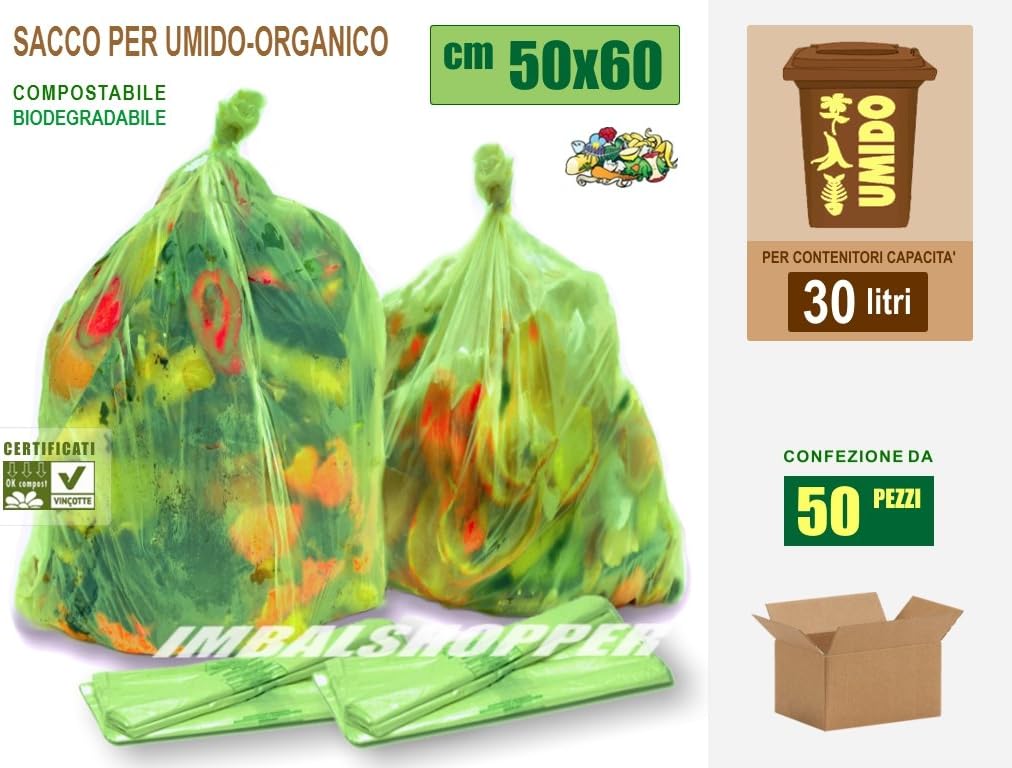 SACCHETTI COMPOSTABILI BIODEGRADABILI PER RACCOLTA UMIDO-ORGANICO CM ...