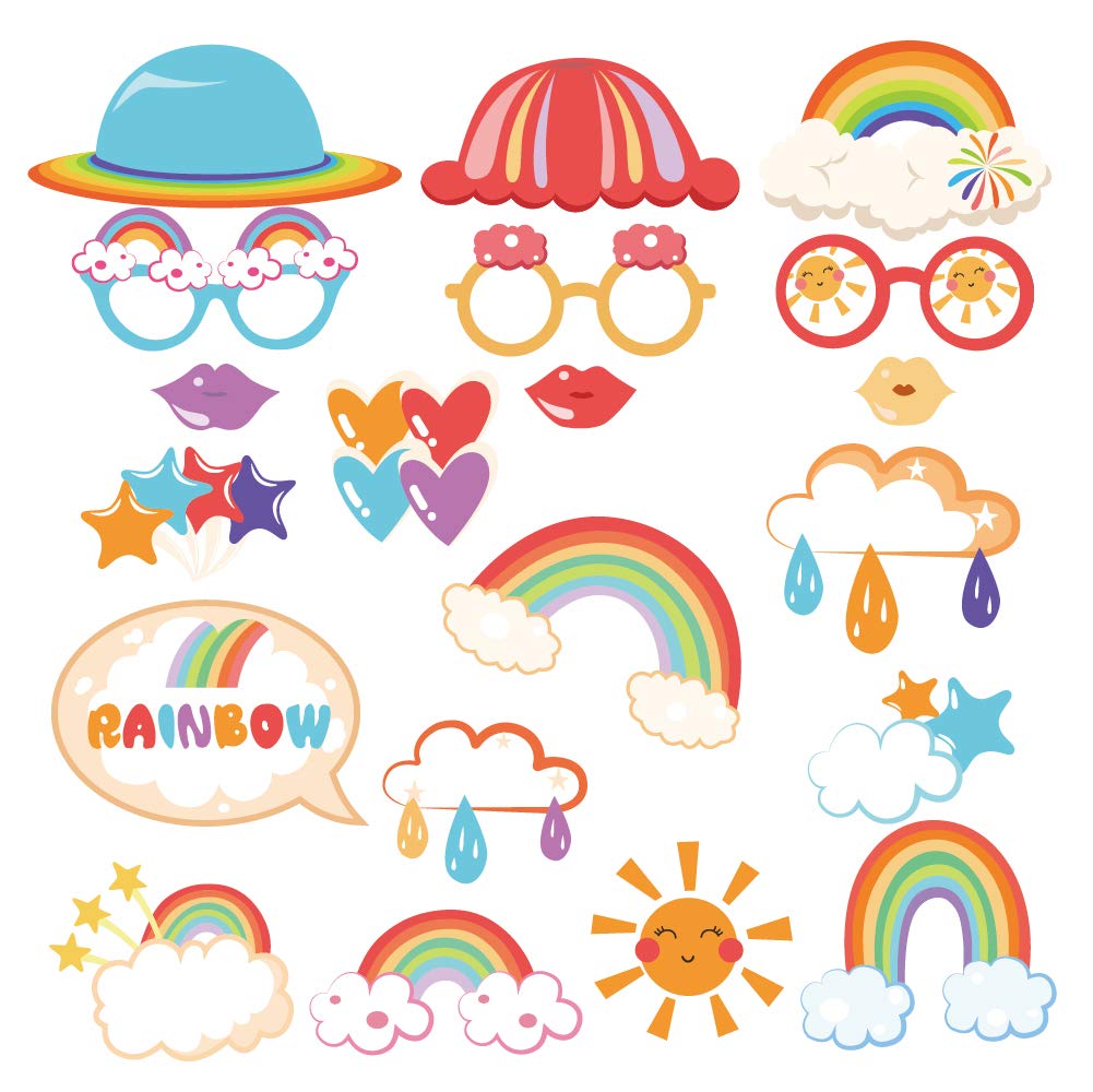 Buy 25CT Rainbow Photo Booth Props with Stick,Rain Selfie Props,Cloudy ...