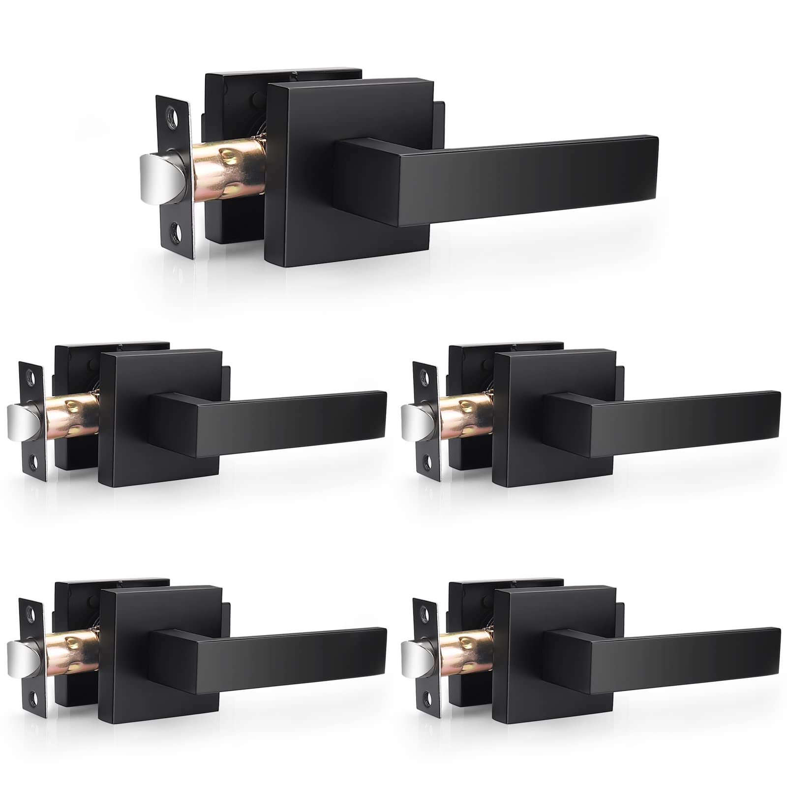 Probrico 5 Pack| Matte Black Square Hall Closet Handles Passage Door ...