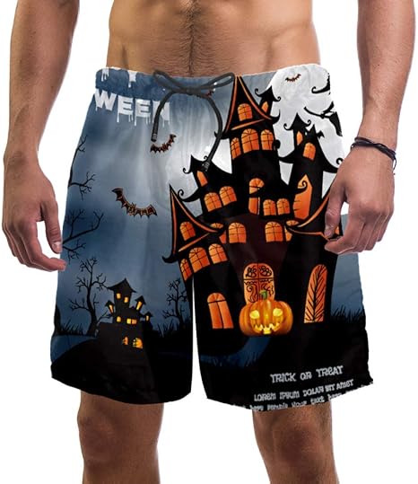 nakw88 Halloween Castle and Witch Swim Shorts for Men Swim Trunks Men’s ...