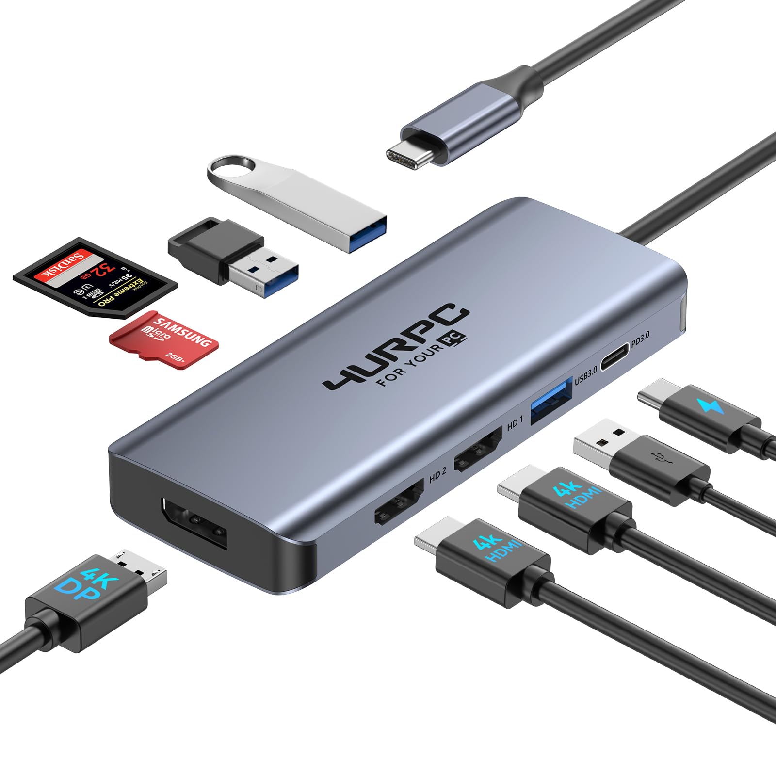 Mua Laptop Docking Station Dual Monitor, 4URPC USB C Docking Station 3 Monitors with 2 HDMI ...