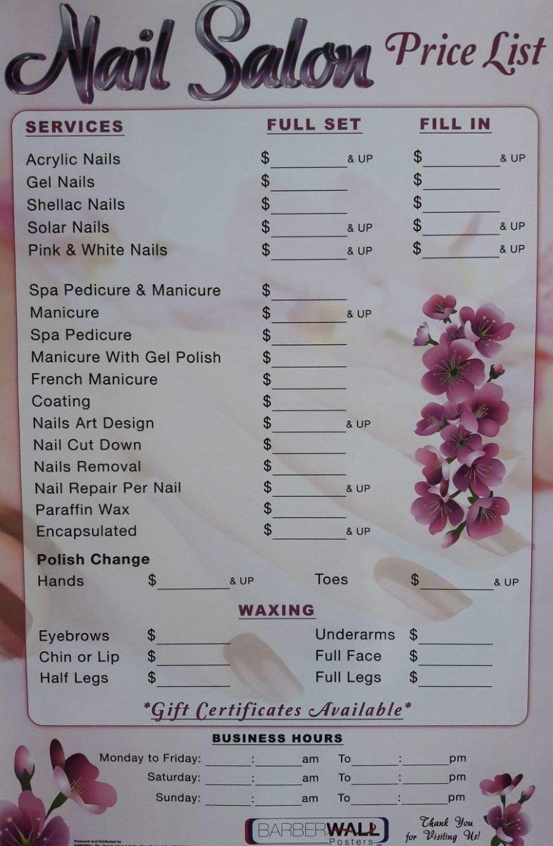 Amazon Nail Salon Price List Poster By Barberwall Nail Salon