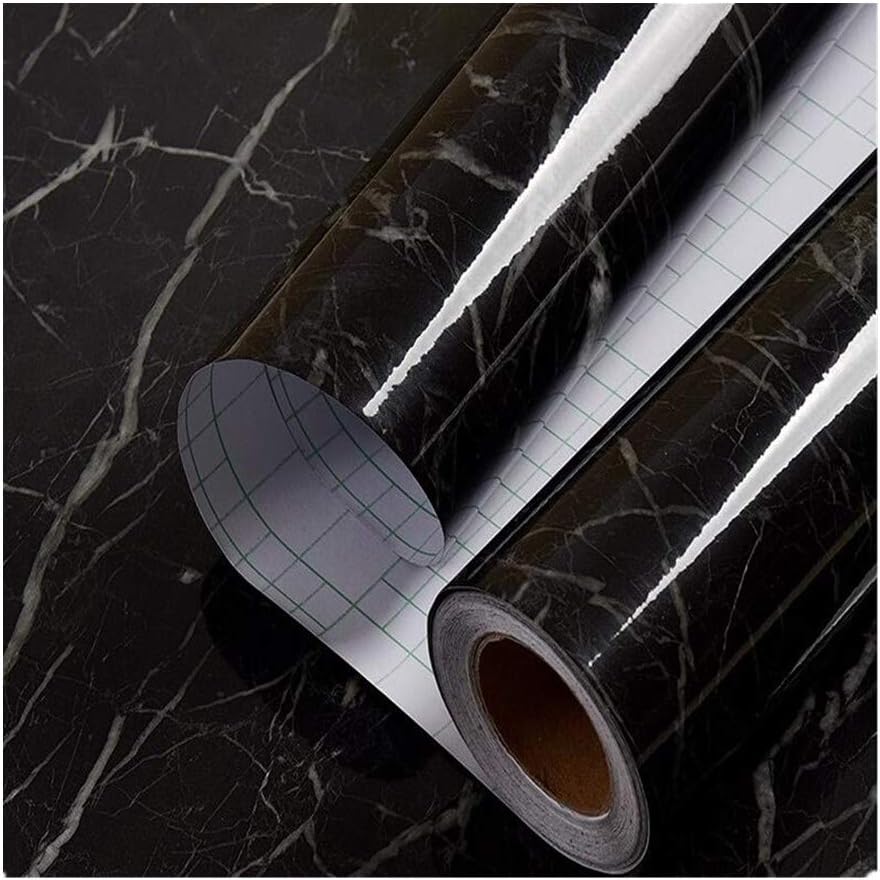 24in x 6.56ft Black Granite Look Marble Gloss Film Vinyl Self Adhesive ...