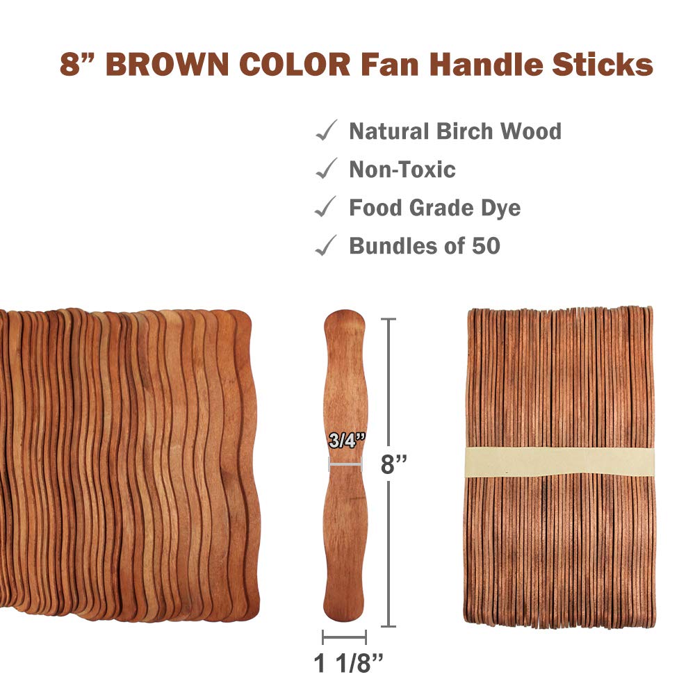 100 Sticks, Brown Color Wavy Craft Sticks For Fan Handles, Craft ...
