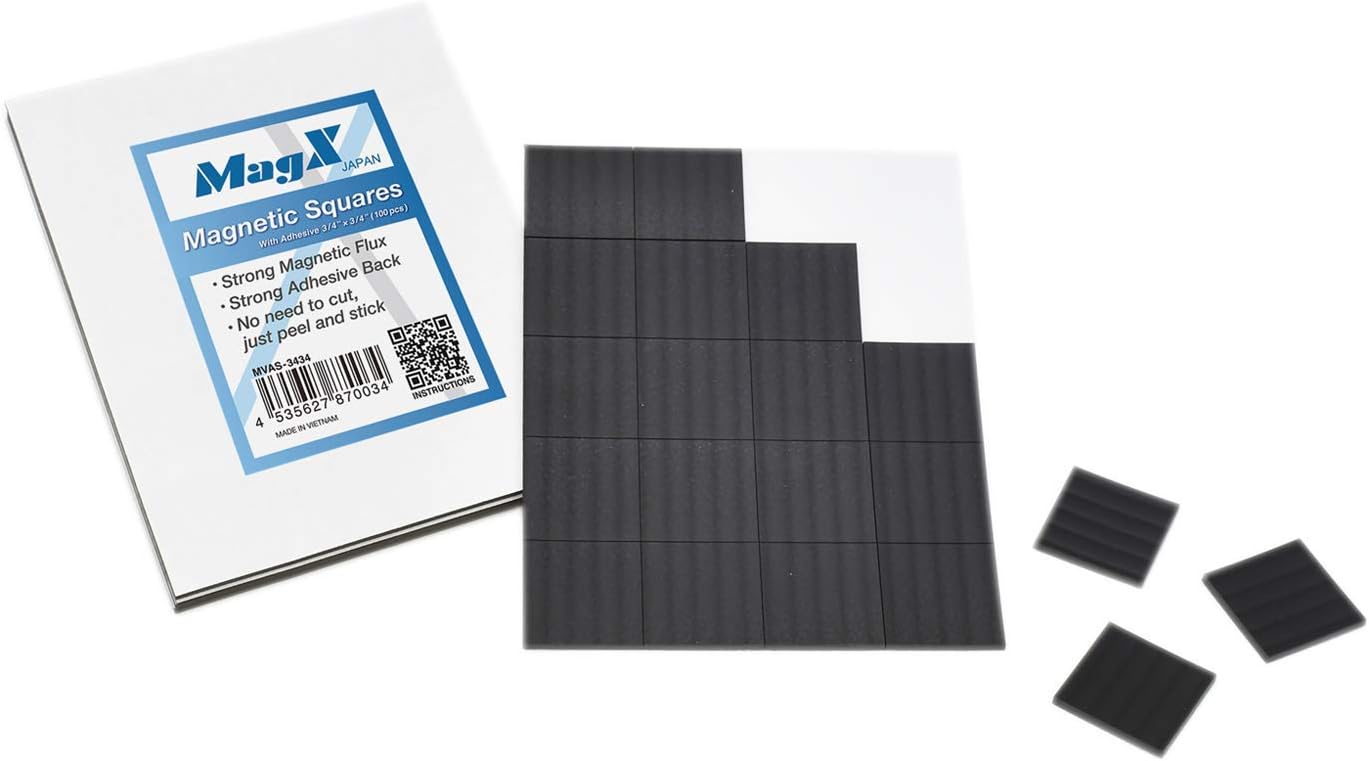 MagX Magnetic Squares with Adhesive 2cm × 2cm (100 pcs), Ultra Thick 60 ...