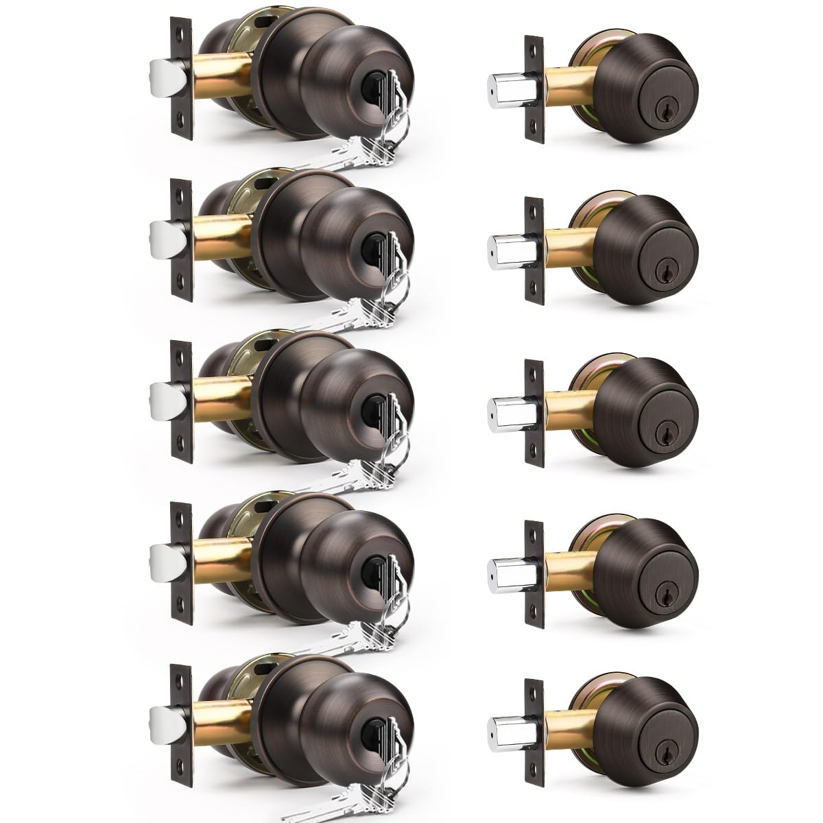 Brotima 5 Pack Keyed Alike Front Door Knob and Deadbolt Set, Entry Door ...