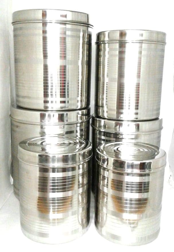 Liolis Steel Dabba Set | Stainless Steel Dibba 6 pcs | 5 kg to 10 kg ...