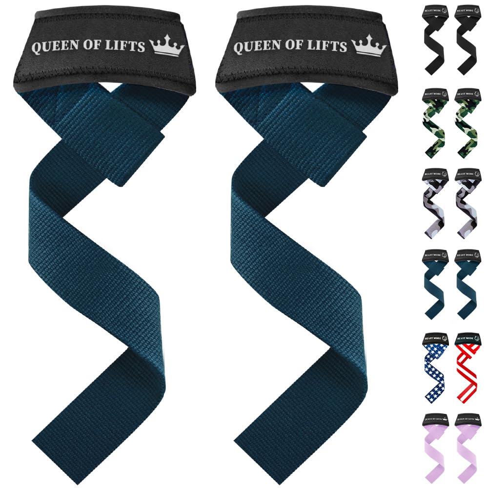 TECEUM Lifting Wrist Straps with Neoprene Padding Support – Navy Blue ...