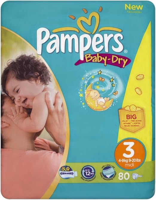 Pampers Baby-Dry Size 3 (9-20 lbs/4-9 kg) Nappies - 2 x Packs of 80 ...