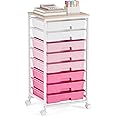 Amazon.com: Rolling Cart with Drawers, Pink Cart with 8 Plastic Drawer ...