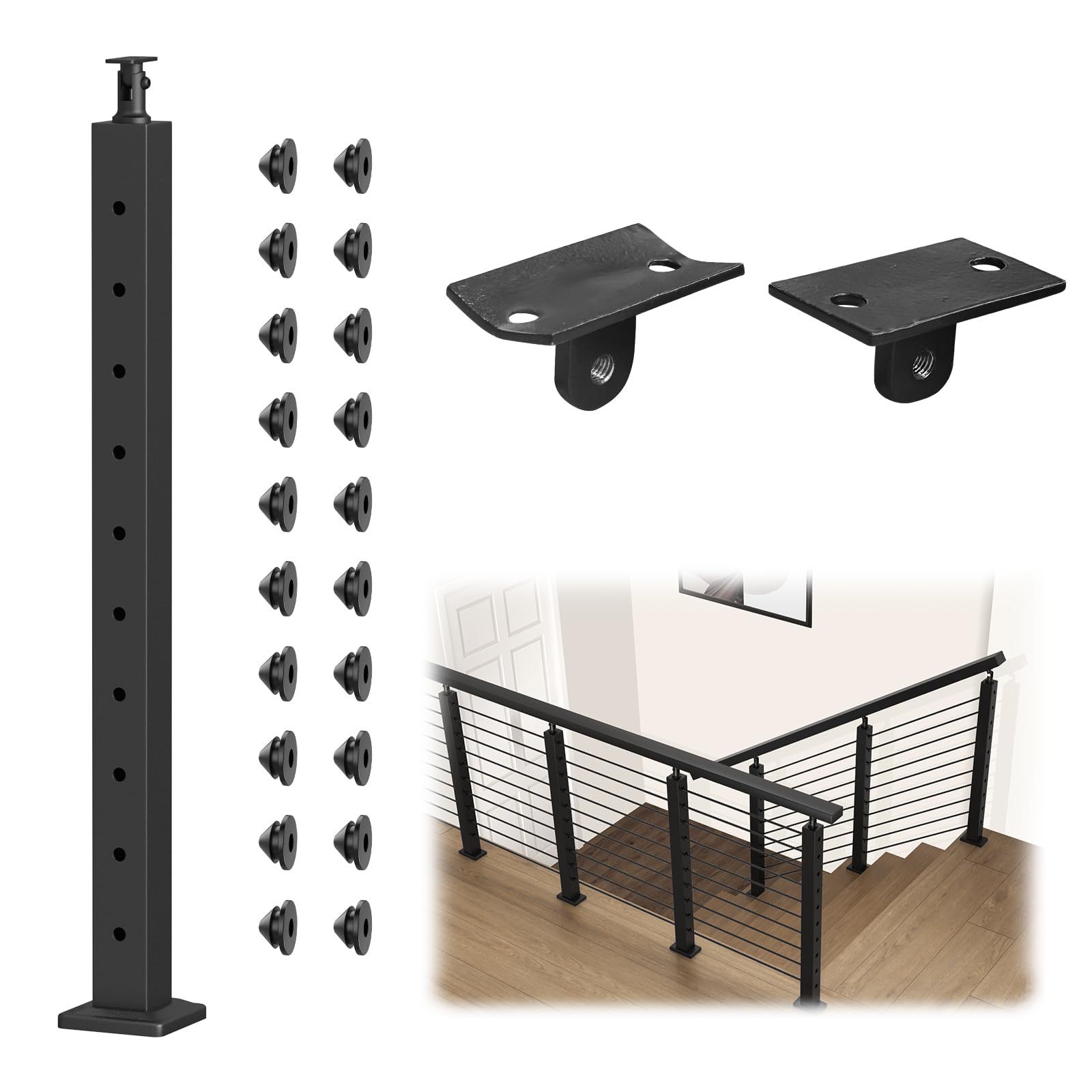 BLIKA 36"x2"x2" Stainless Steel Adjustable Line Post, Matte Black Top ...