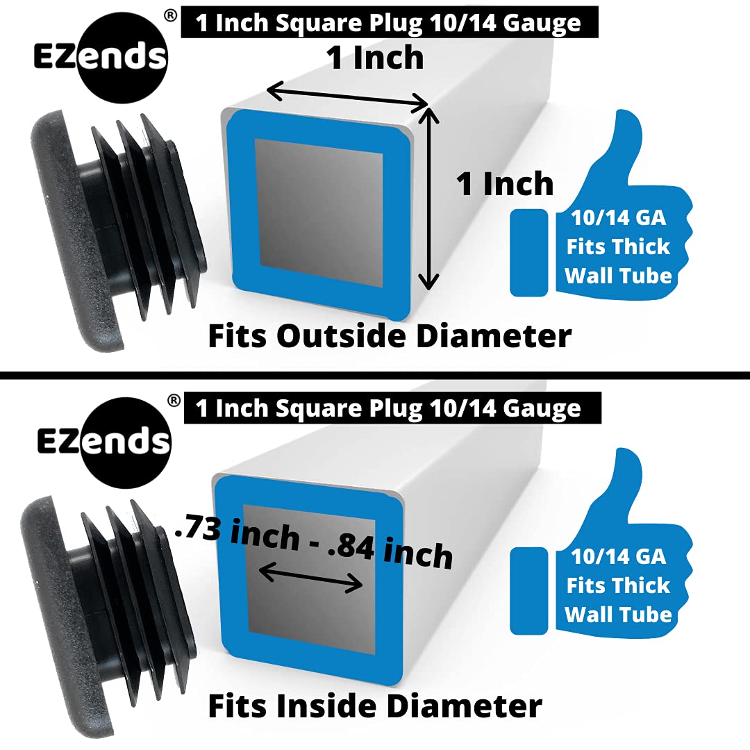 1 Inch Square Tubing End Caps (10 PK) (10-14 Gauge For Thicker Wall ...