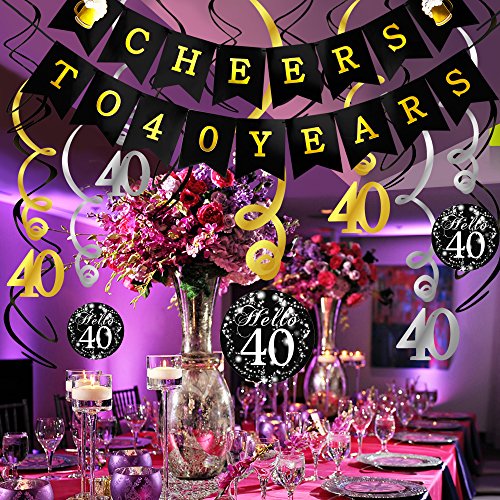 40th Birthday Decorations Kit- Konsait Cheers to 40 Years Banner ...