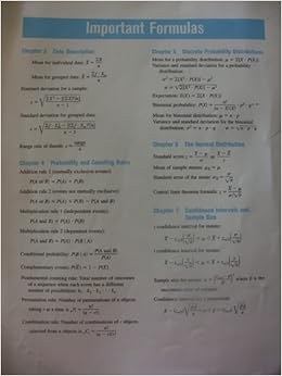 Formula Card ONLY to accompany Elementary Statistics: A Brief Version ...