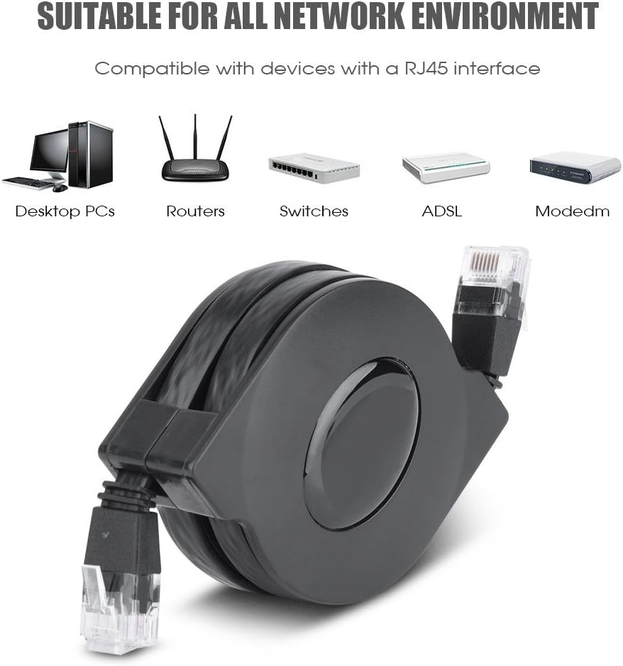 CAT 6 Ethernet Cable Ultra Flat, Adjustable Retractable CAT6 RJ45 Lan ...