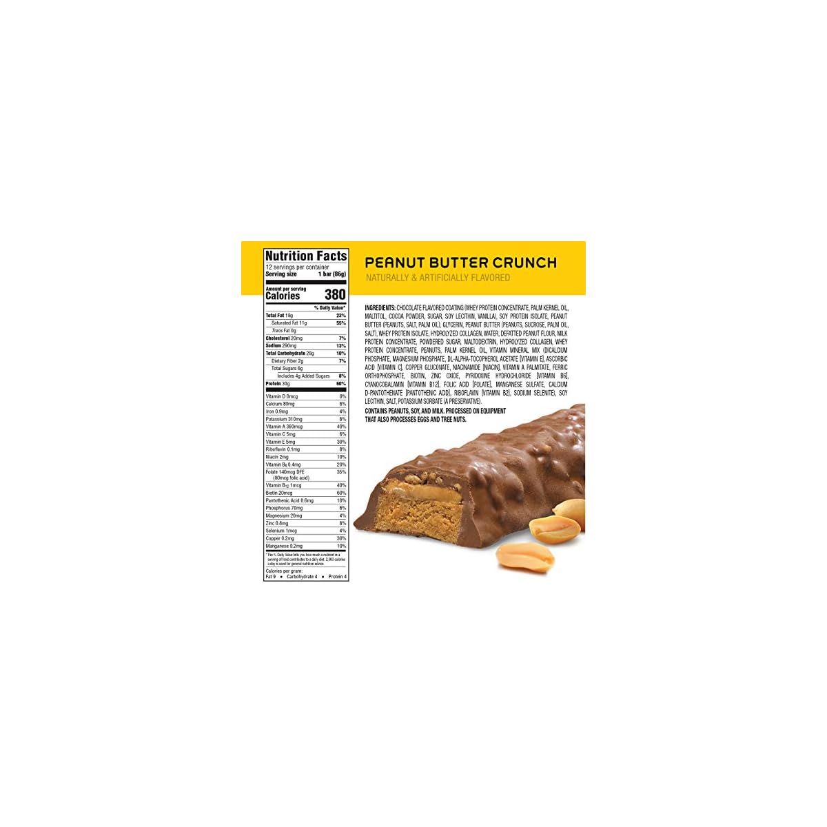 Supreme Protein 30g Protein Bar, Peanut Butter Crunch, 3 Ounce Bars ...