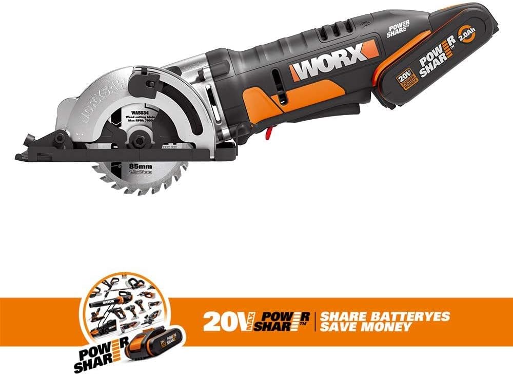 WORX 20V Cordless Circular Saw WX527.1, PowerShare, 2.0Ah, Parallel ...