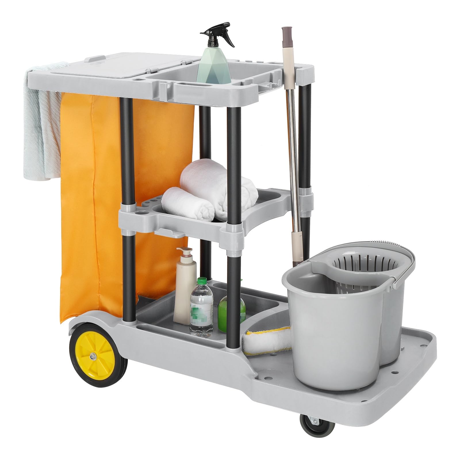 Mua Janitorial Cart, 3-Shelf Commercial Cleaning Cart, Plastic ...