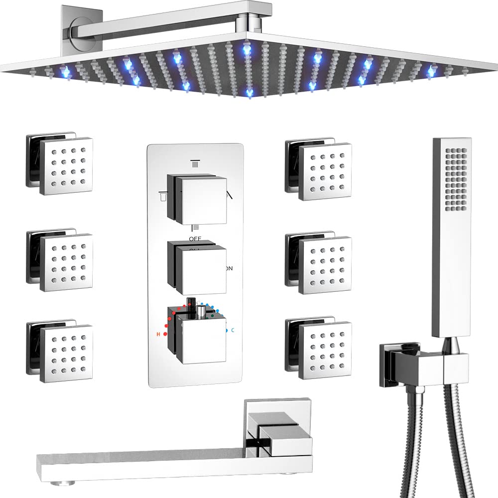 Mua Bathtub Shower Faucet Set Chrome Thermostatic Shower System Wall ...
