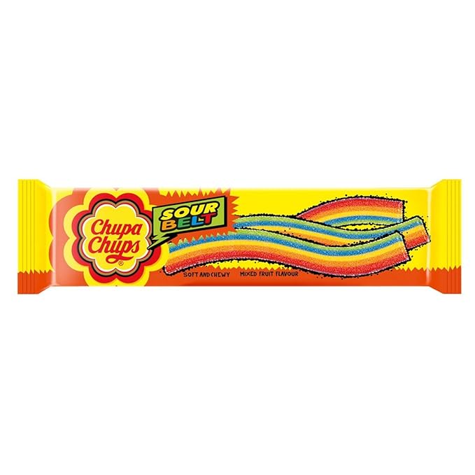 Chupa Chups Sour Belt Chewy Toffee, Mixed Fruit Flavour, 57.6 g (8 ...
