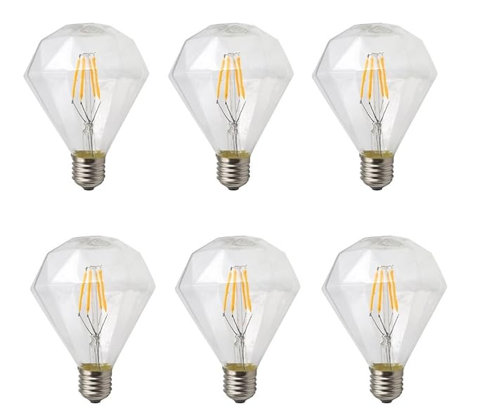 6-Pack 4W E27 LED Filament Diamond Light Bulb, Diamond Shape Bullet Top ...