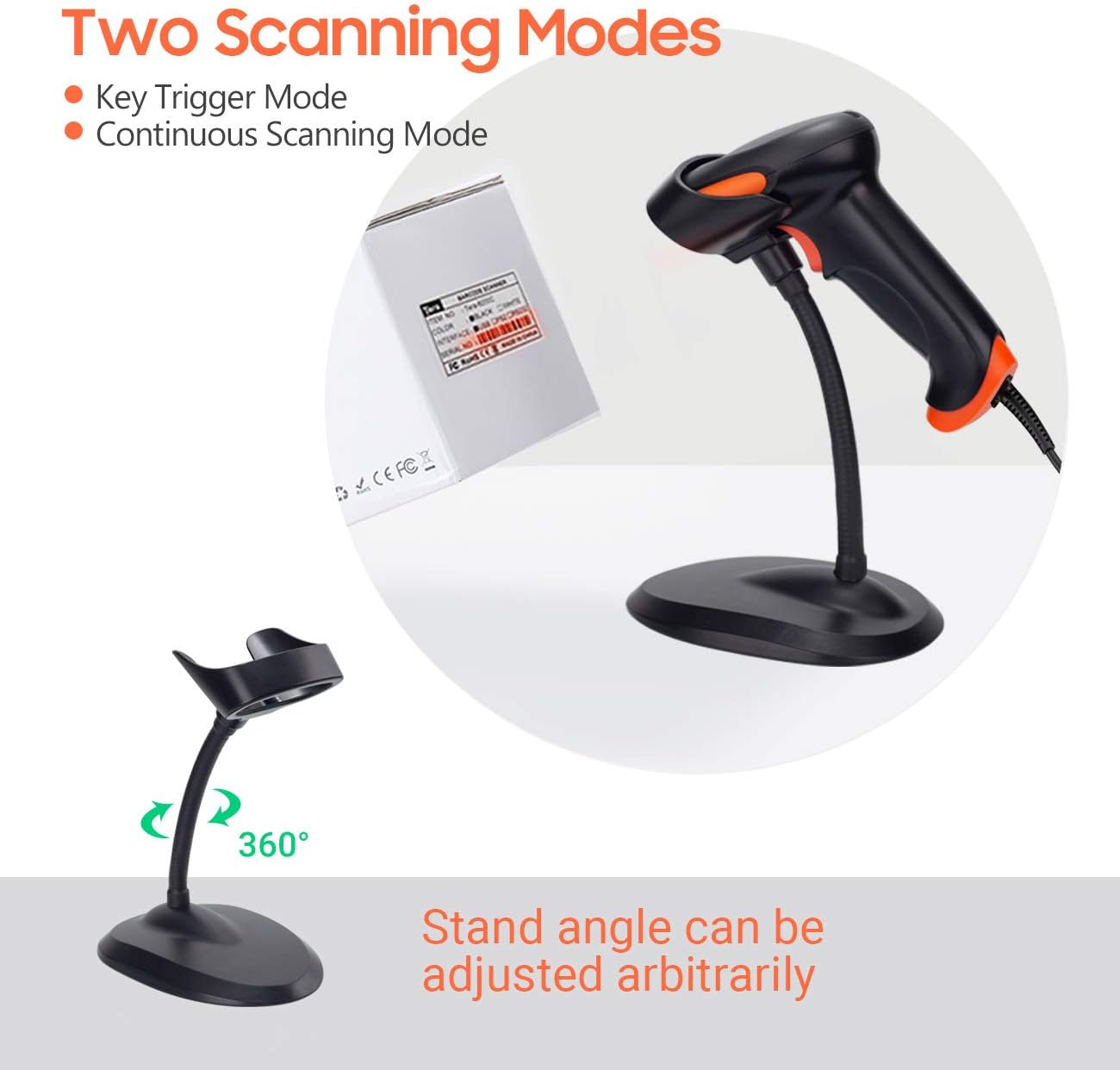 Tera 2D Barcode Scanner USB Wired Handheld Image Barcode Reader with Stand Read 2D QR Data ...