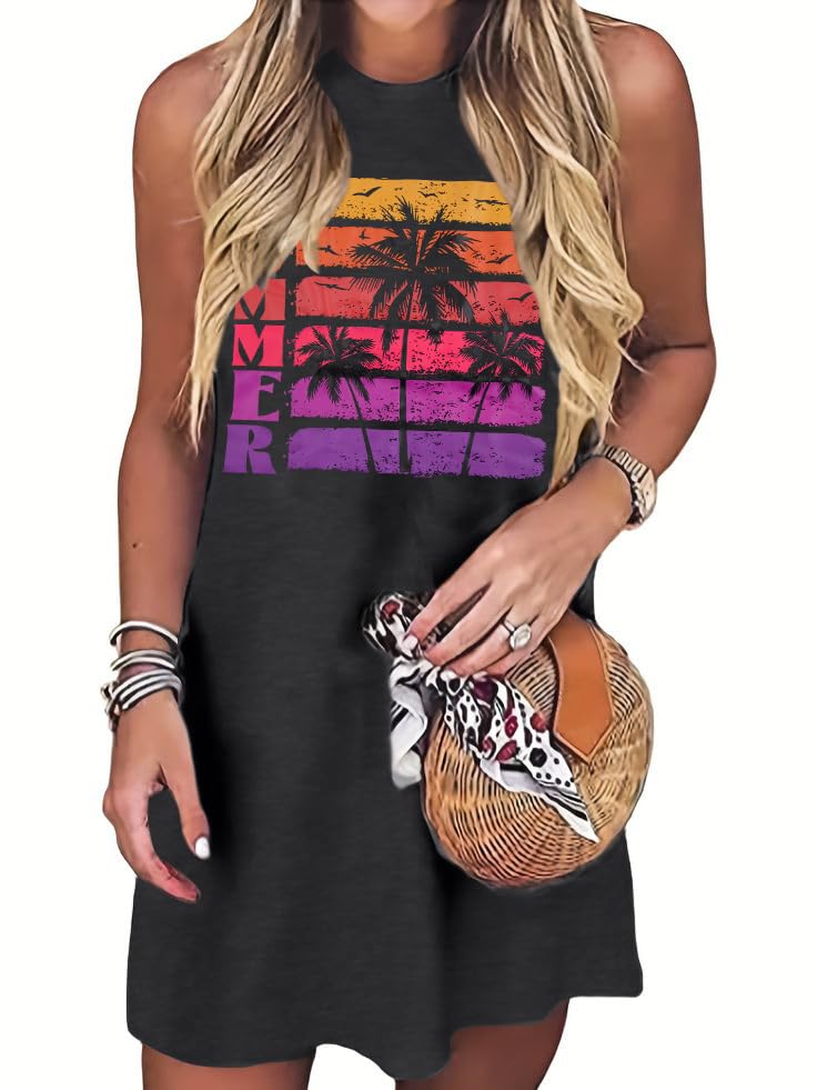 Summer Sundress Graphic Sleeveless Dresses Women Beach Tank Dress
