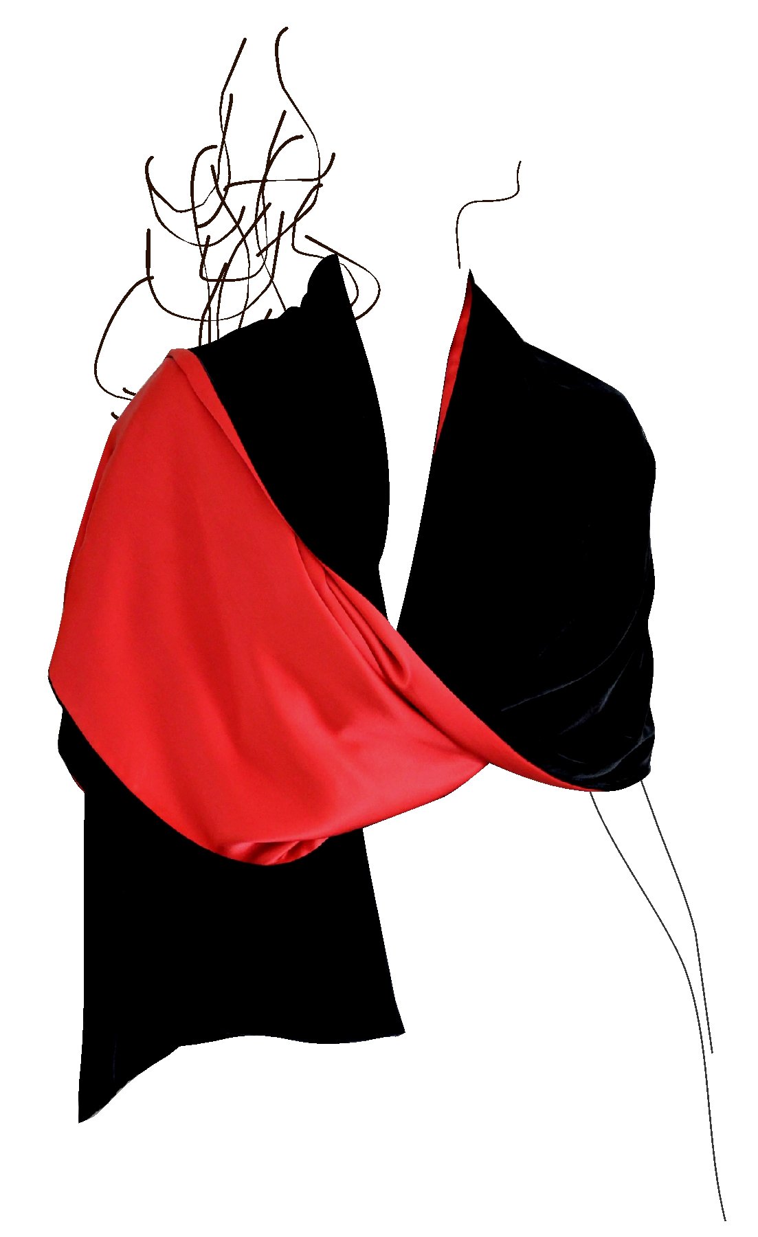 Luxury Silk Base Velvet Stole, Pure Silk Lining,78"L x21"W, Black/Red ...