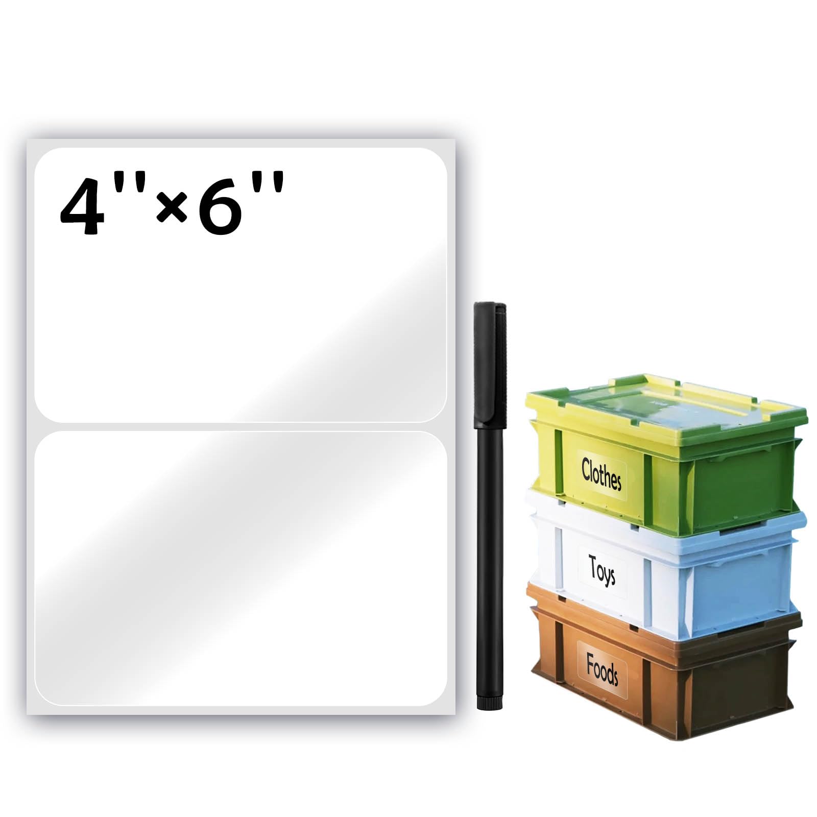 JIEHENG 100Pcs Clear Large Labels for Storage Bins,6x4 Inch Removable ...