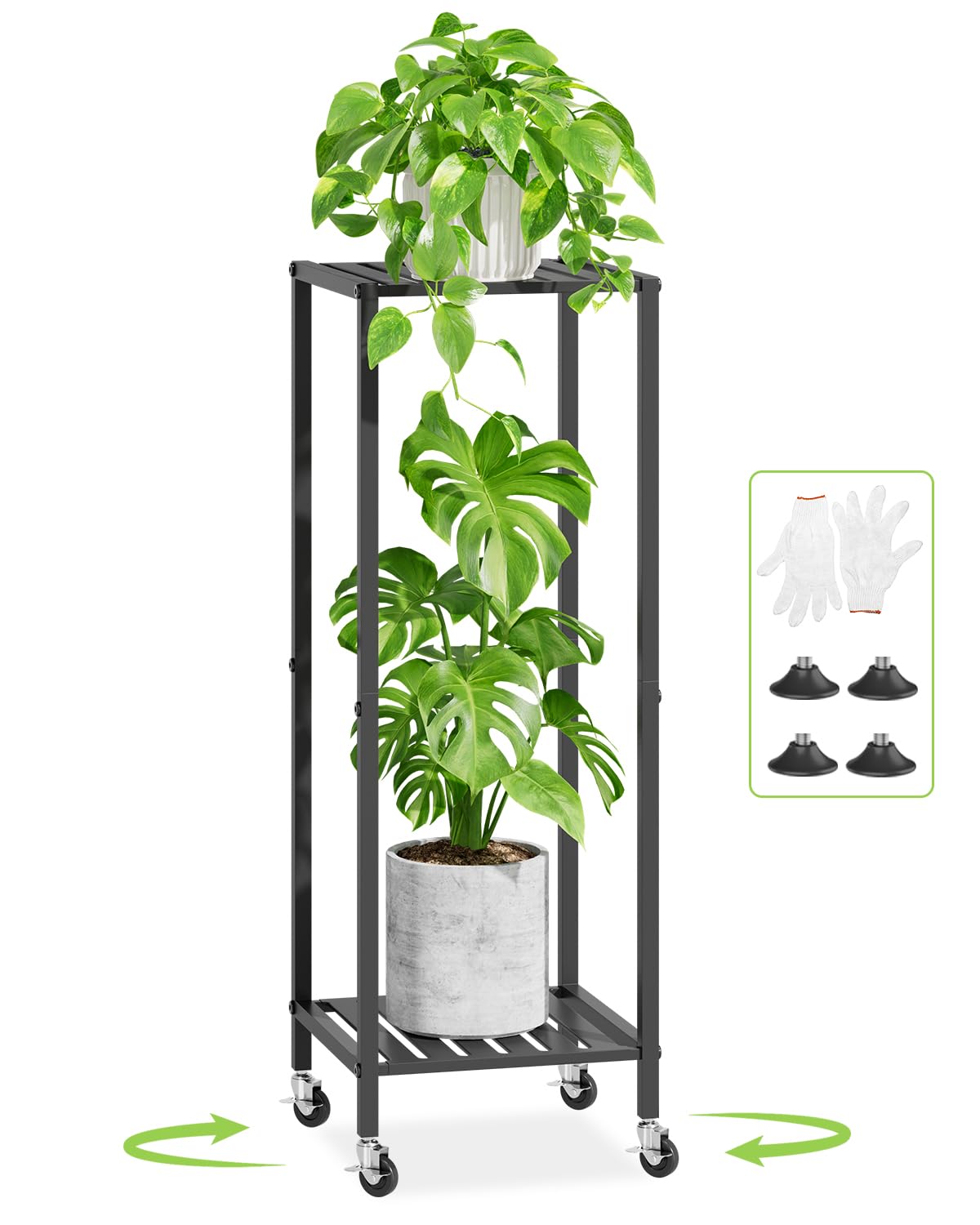 iDavosic.ly 2 Tier Plant Stand Indoor with Wheels, Metal Flower Holder ...