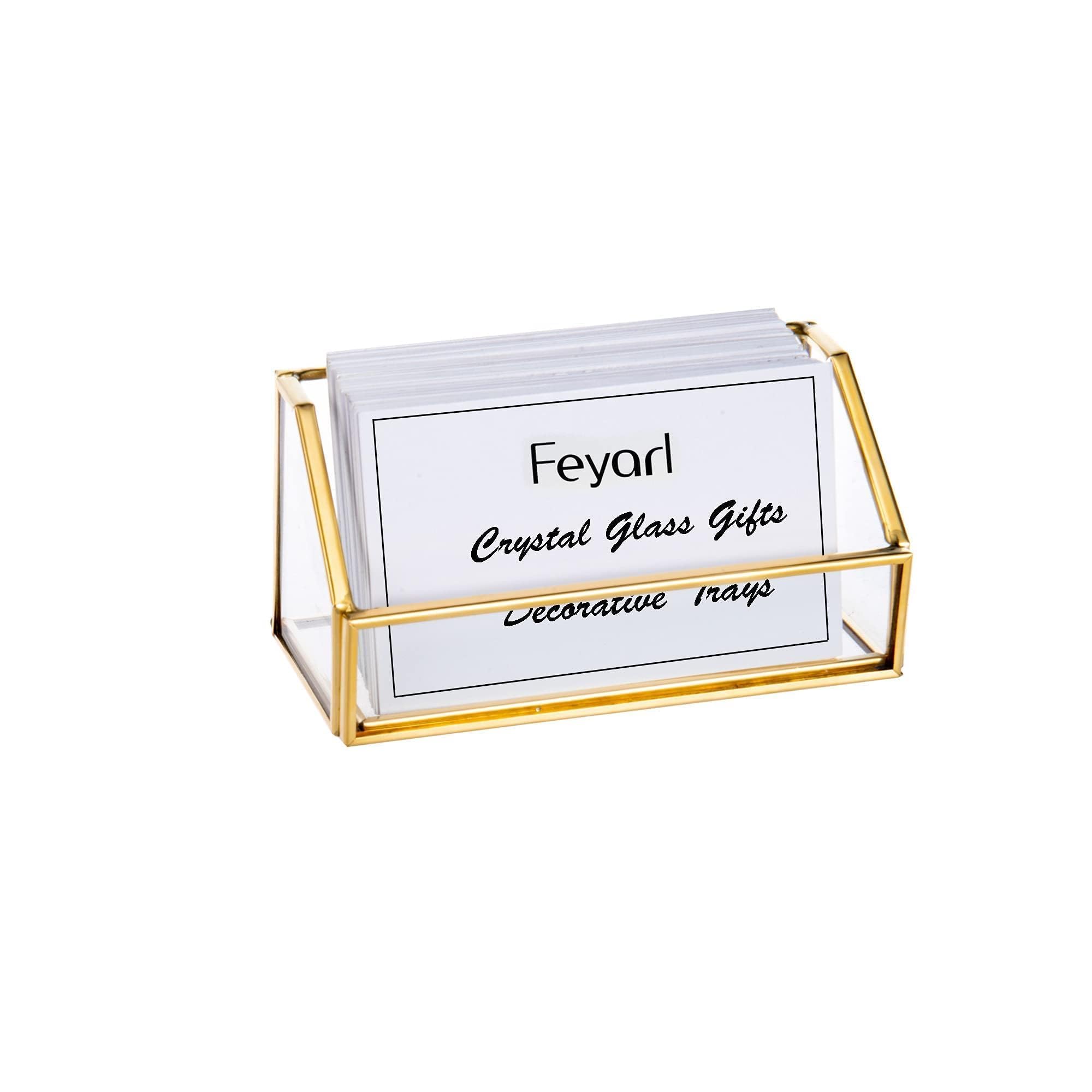 Feyarl Gold Glass Business Card Holder Desktop Name Card Display Office ...