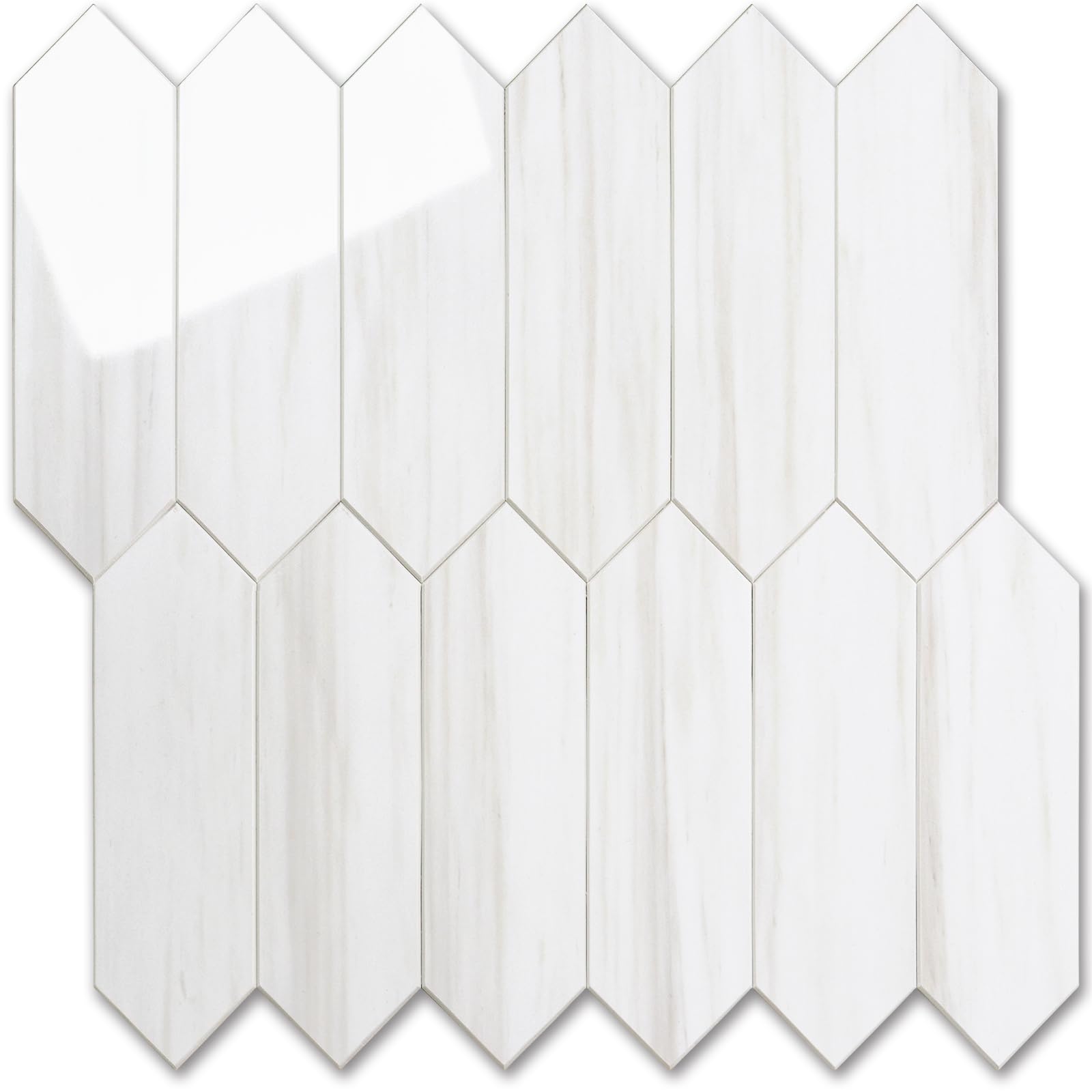 Vamos Tile Glossy Dolomite White Backsplash Tile Peel and Stick, 12.8 x ...