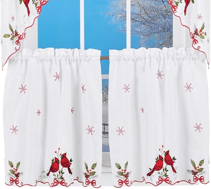 Amazon.com: Embroidered Winter Cardinals Window Curtain Panels ...