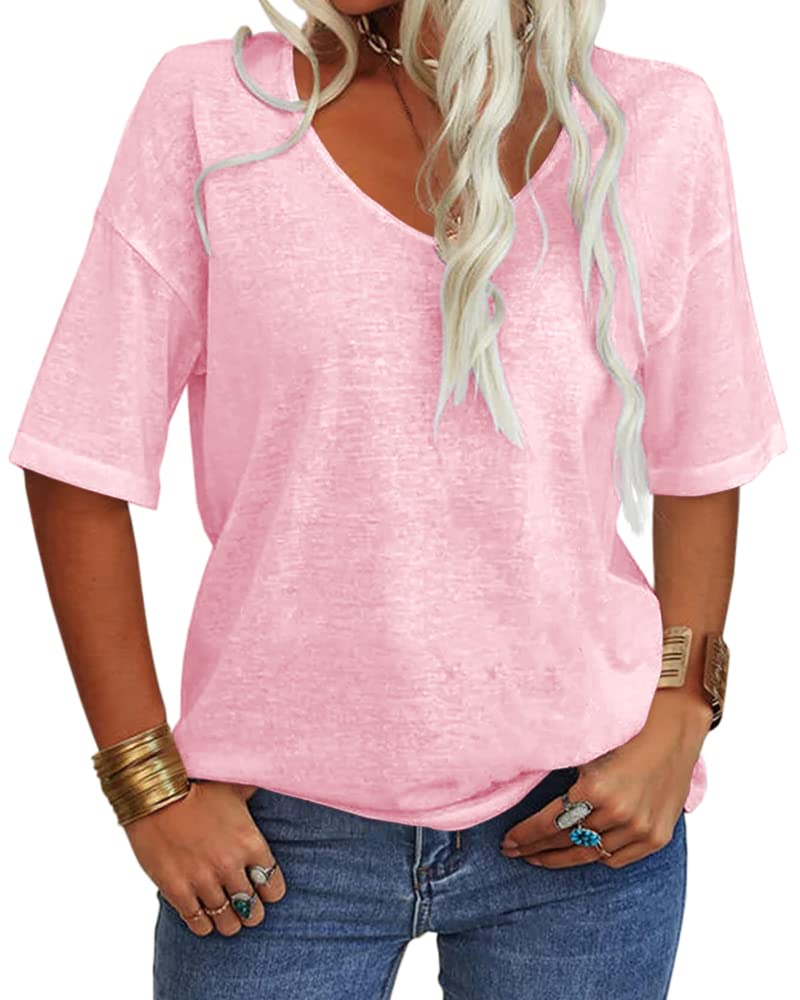Grlasen Womens Summer Tops Fashion V Neck Half Sleeve Oversized T ...