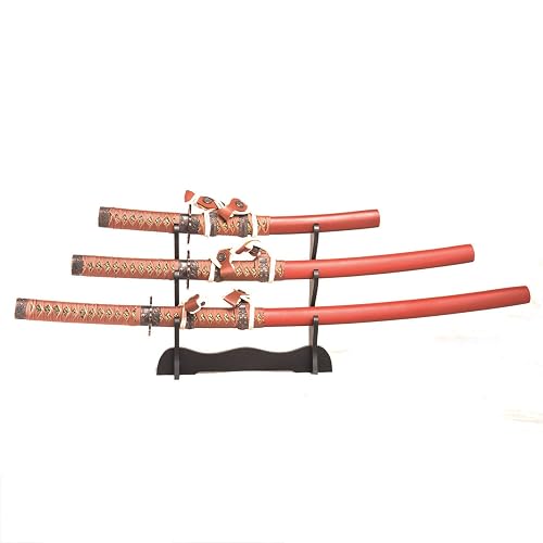 IUWEN Katana Samurai Sword Set, 3-Piece with Scabbard and Display Stand ...