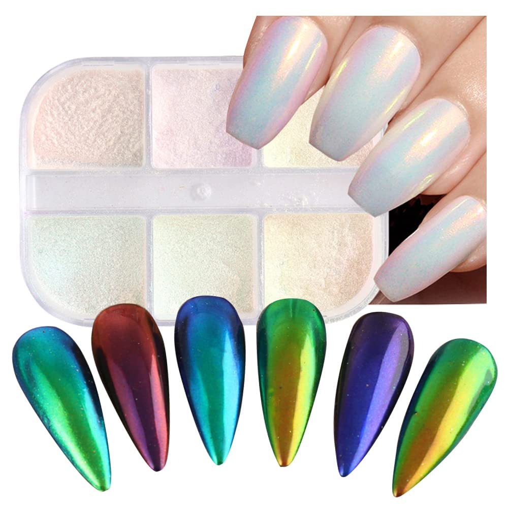 Chrome Nail Powder 6 Colors Mirror Laser Aurora Nail Powder Aurora ...