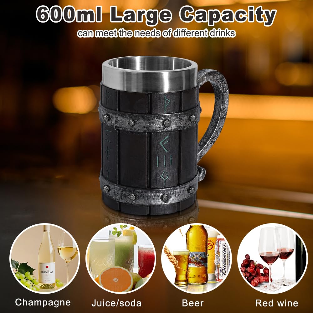 Mua SGZIOO Medieval Wooden Tankard with Stainless Steel, 600 ml Barrel ...