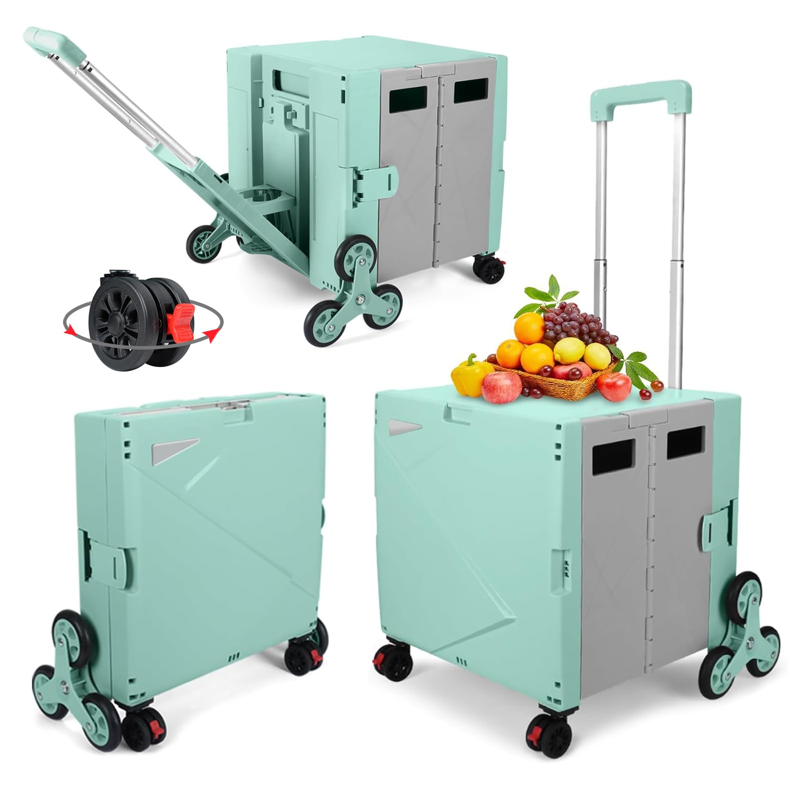 FELICON Folding Climber Utility Cart Rolling Crate Tote on Rotate ...