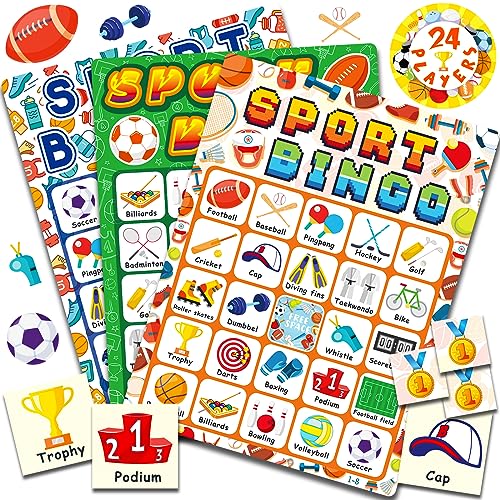 YTSQLER Sports Bingo Game 24 Players Kids Bingo Sports Party Game ...