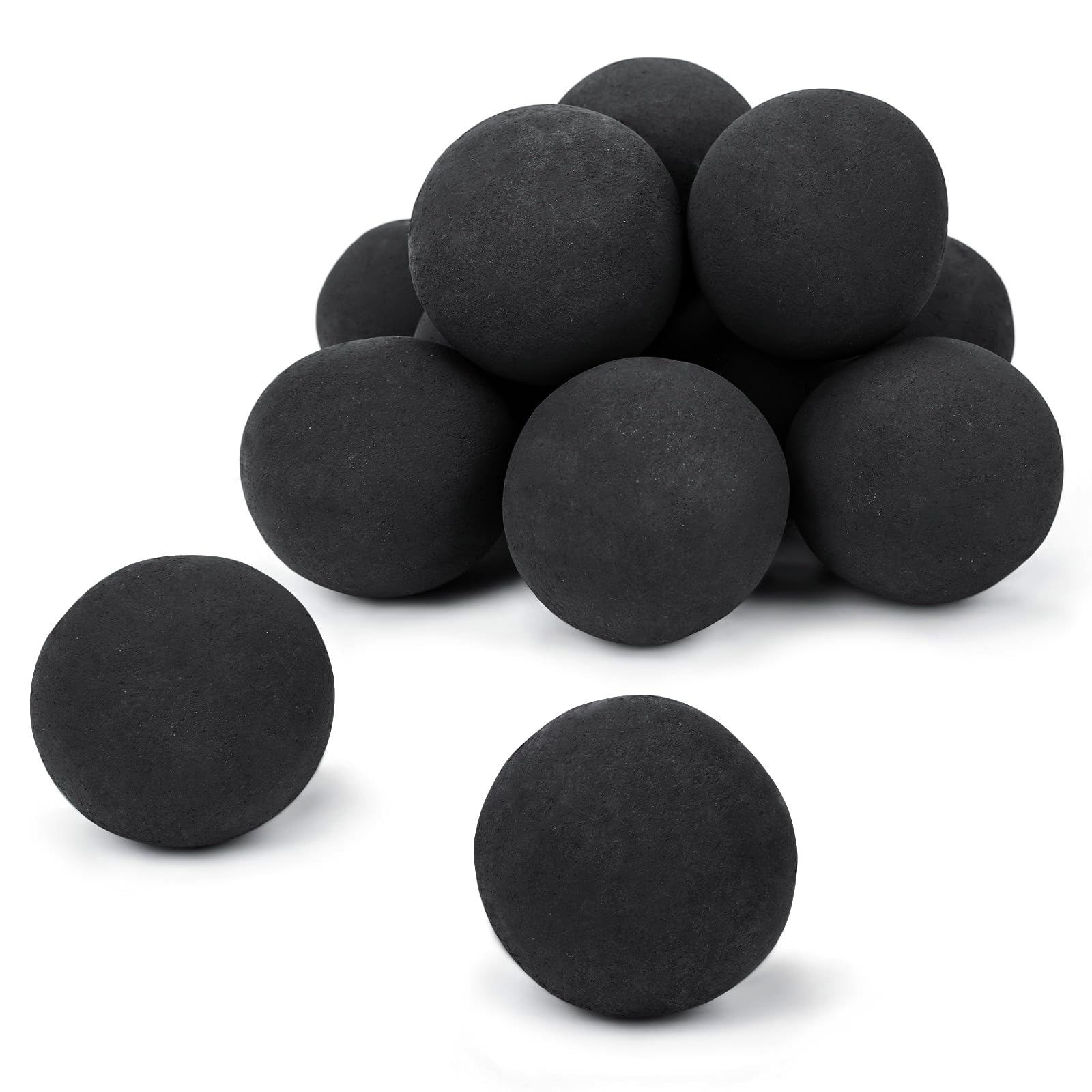 GRISUN Black Round Ceramic Fire Balls for Fire Pit, 4 Inch Tempered ...