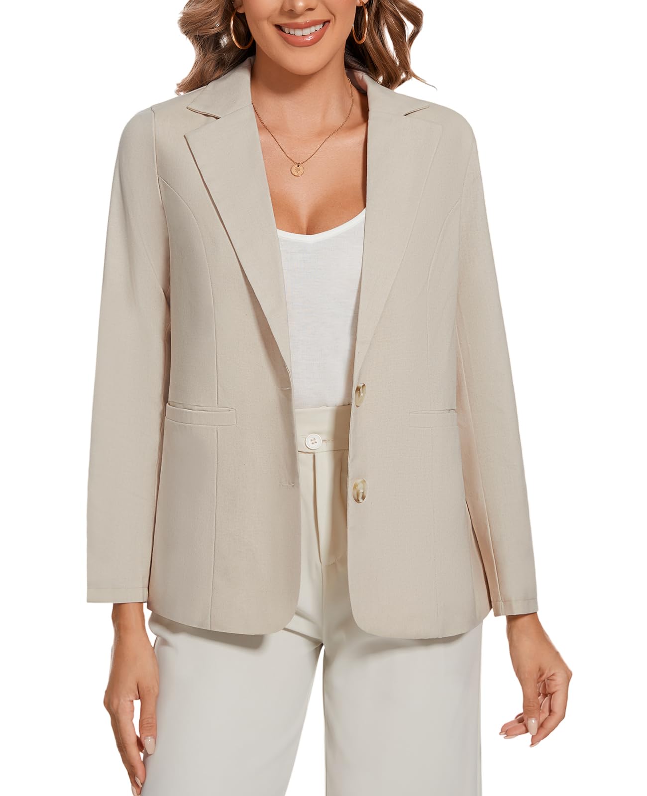 MINTLIMIT Cotton Linen Blazer Women Long Sleeve Lightweight Spring ...