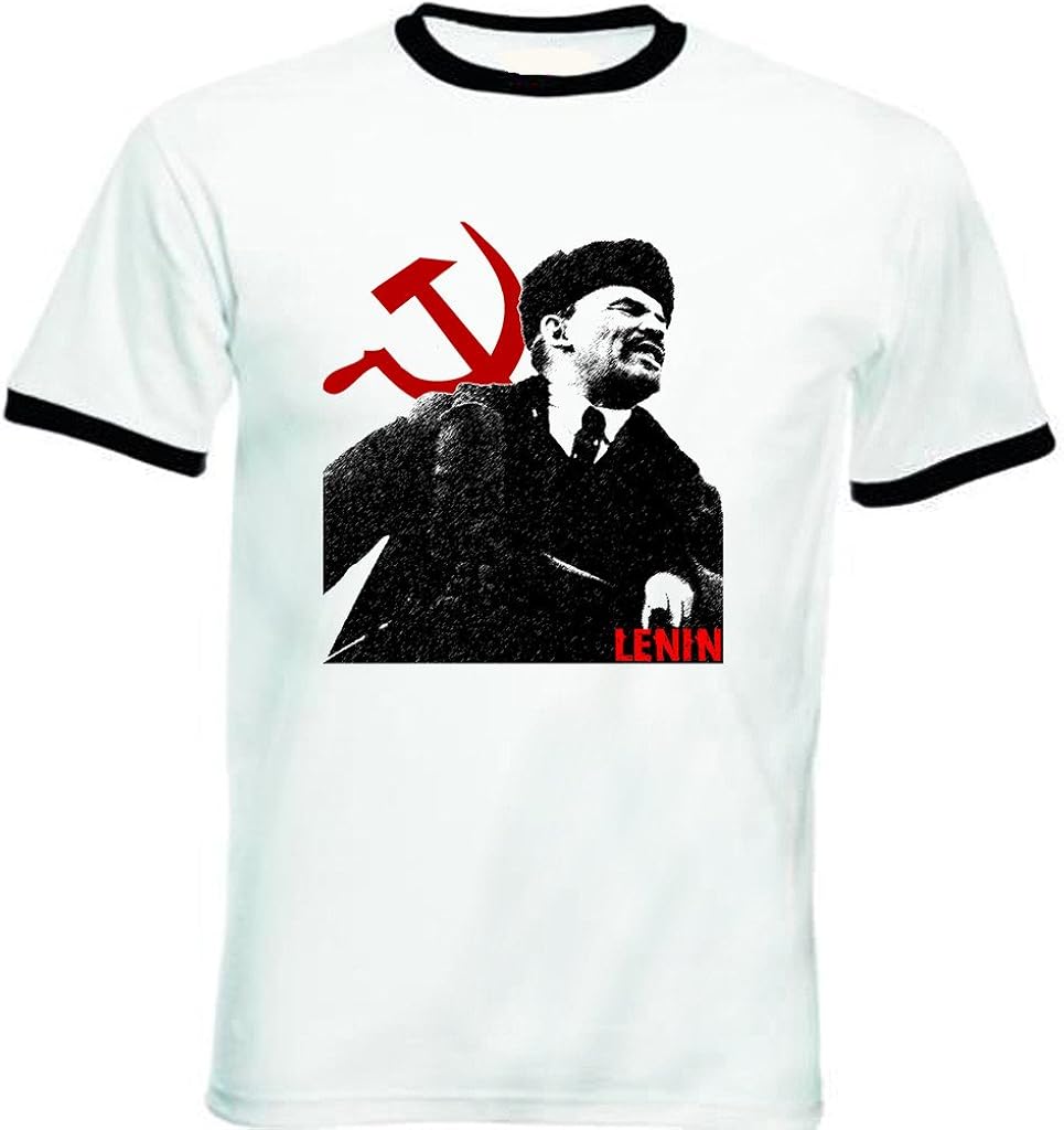 Teesquare1st Men's LENIN 2 Black Ringer T-shirt: Amazon.co.uk: Clothing
