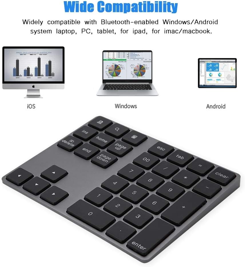 Numeric Keypad – Number Pad, Wireless Bluetooth Numeric Keypad, 34 Keys Number Pad for Laptop ...